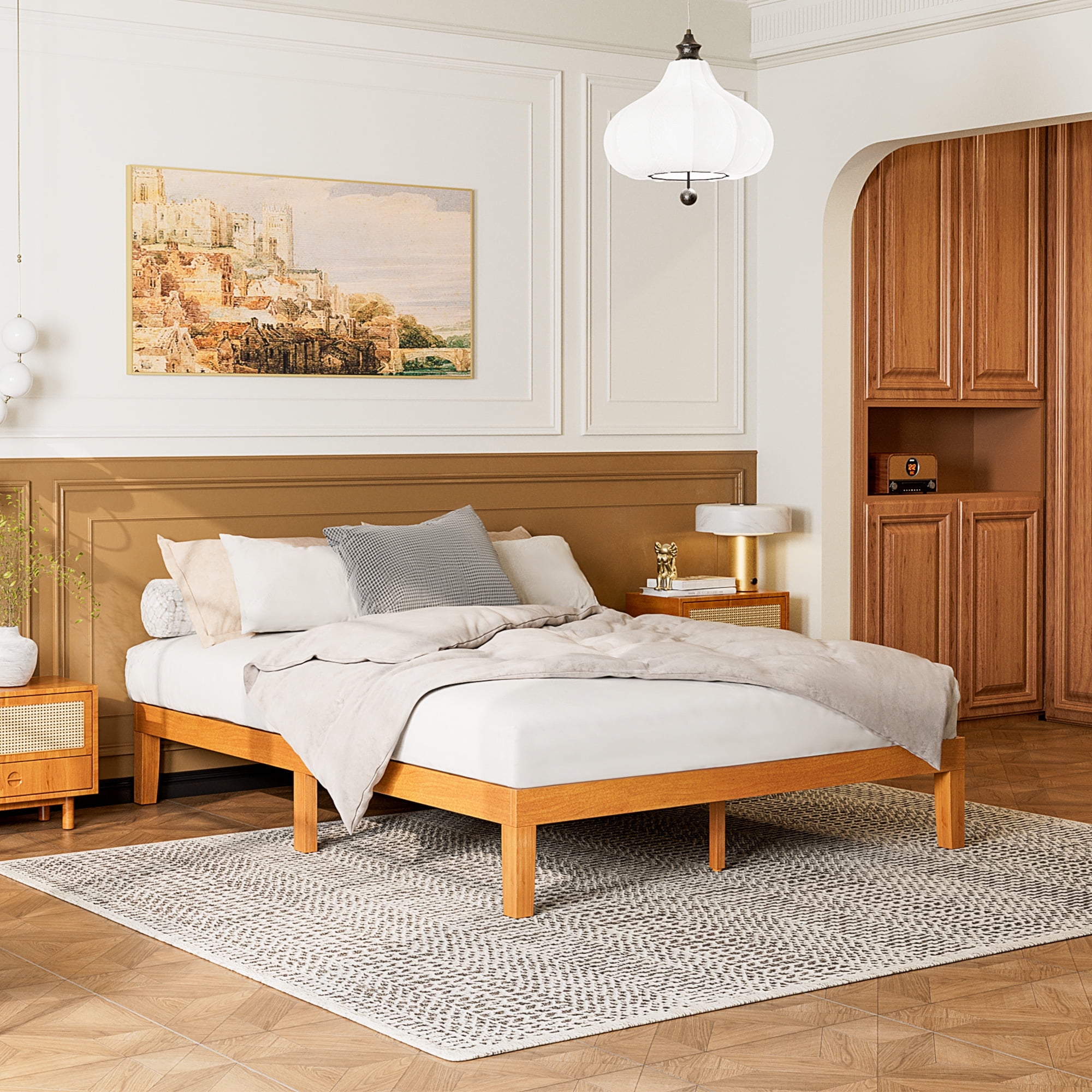 MCQ King Size Wood Bed Frame, 12in Wooden Platform Bed Frame with Support Slats, No Spring ...