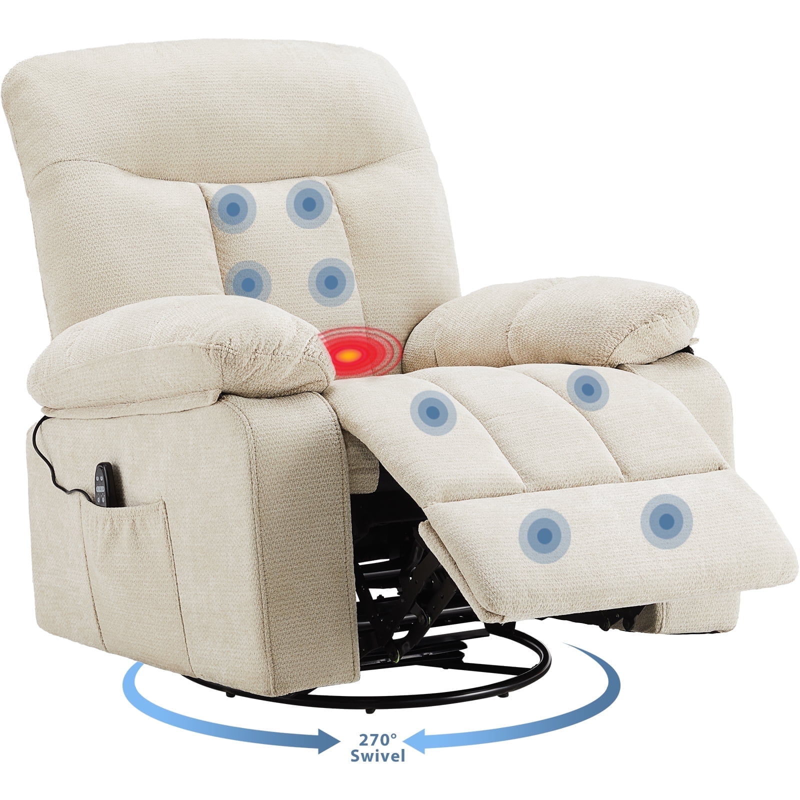 JIOABL Swivel Rocker Recliner Chair with Massage and Heat, Adjustable ...
