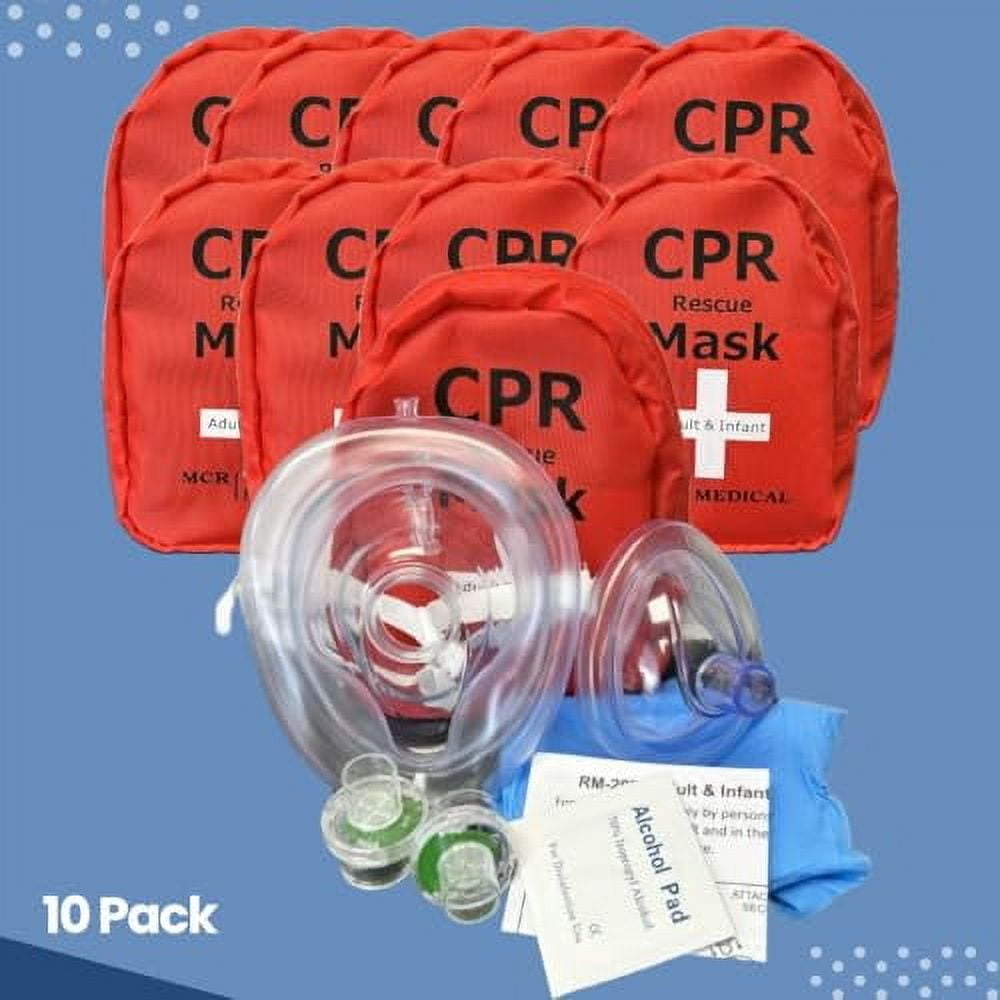 MCR Medical Pack of 10 Adult & Infant CPR Mask Combo Kit with 2 Valves ...