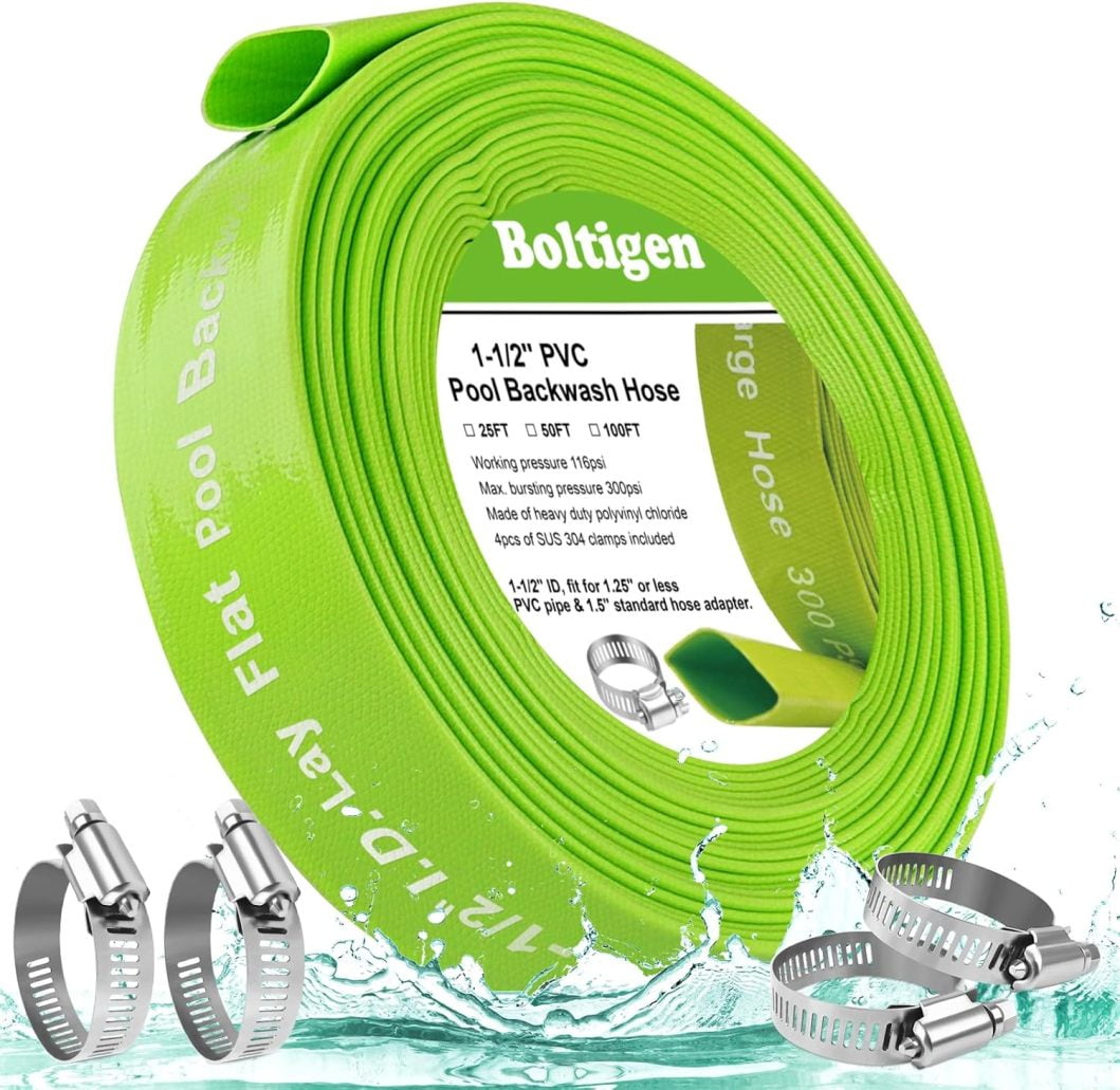 MCTZ 1-1/2'' Pool Backwash Hose, 100 Feet Heavy Duty PVC Pool Drain ...