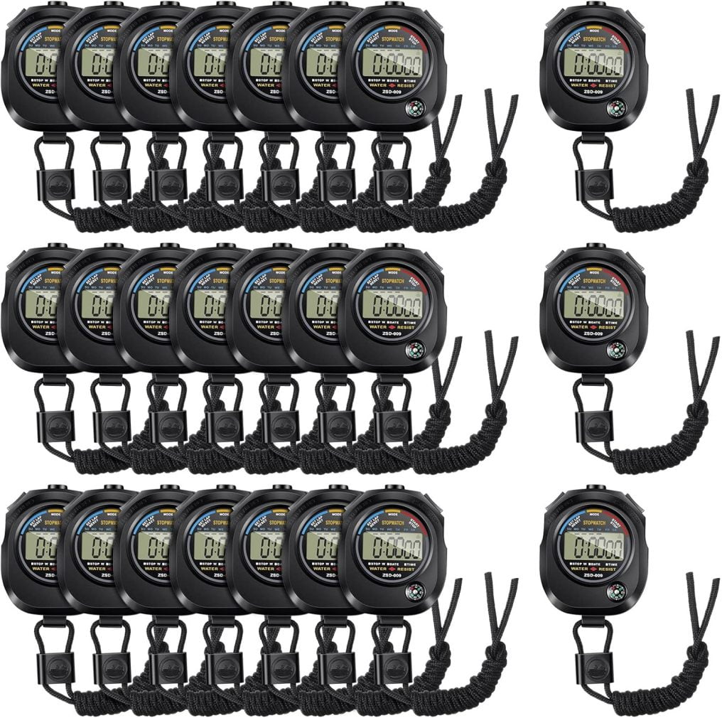 MCTZ 24 Pack Stopwatch Timers for Sports, Digital Stopwatch Large LCD Screen with Time Calendar ...