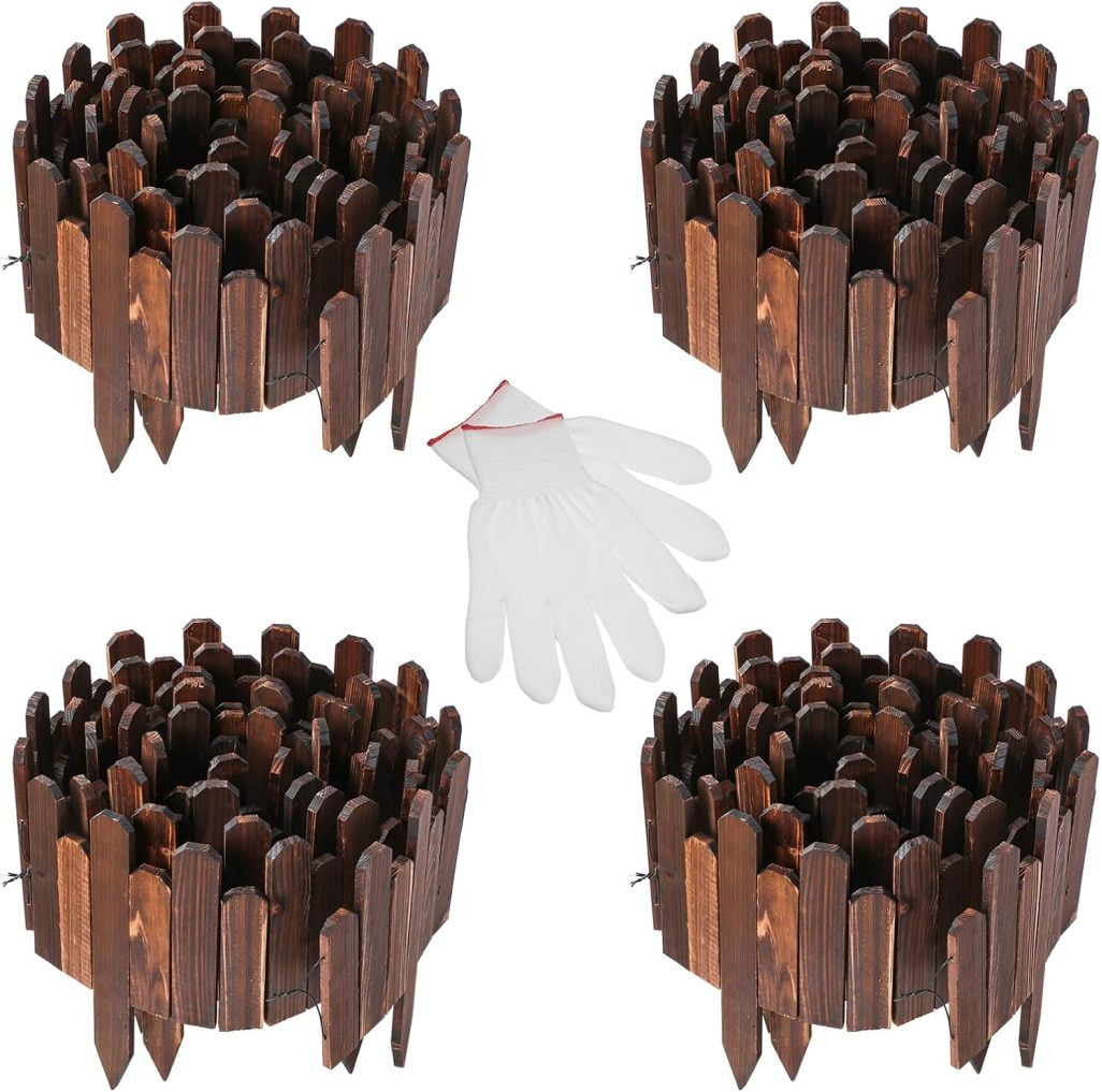 MCTZ 4 Pack Wood Garden Edging Border Outdoor Landscape Edging Flexible ...