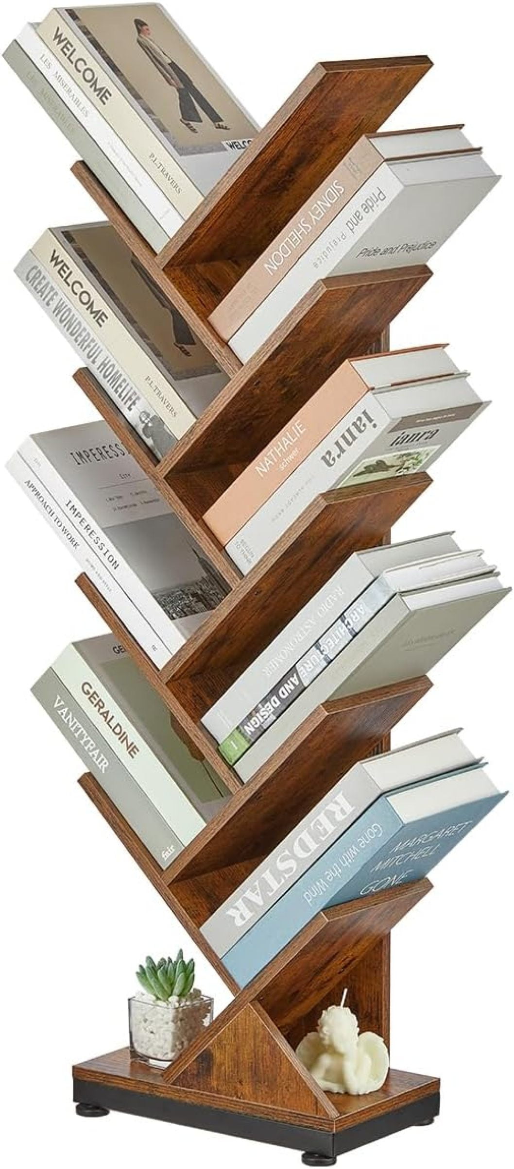 MCTZ 9 Tier Tree Bookshelf, 9 Shelf Floor Standing Bookcase Display for ...