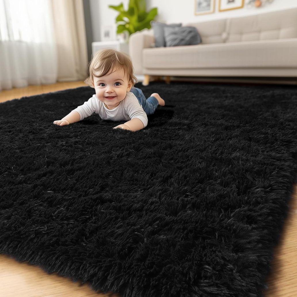 MCTZ Black Area Rugs for Bedroom, 5x8, Large Fluffy Rug for Living Room ...