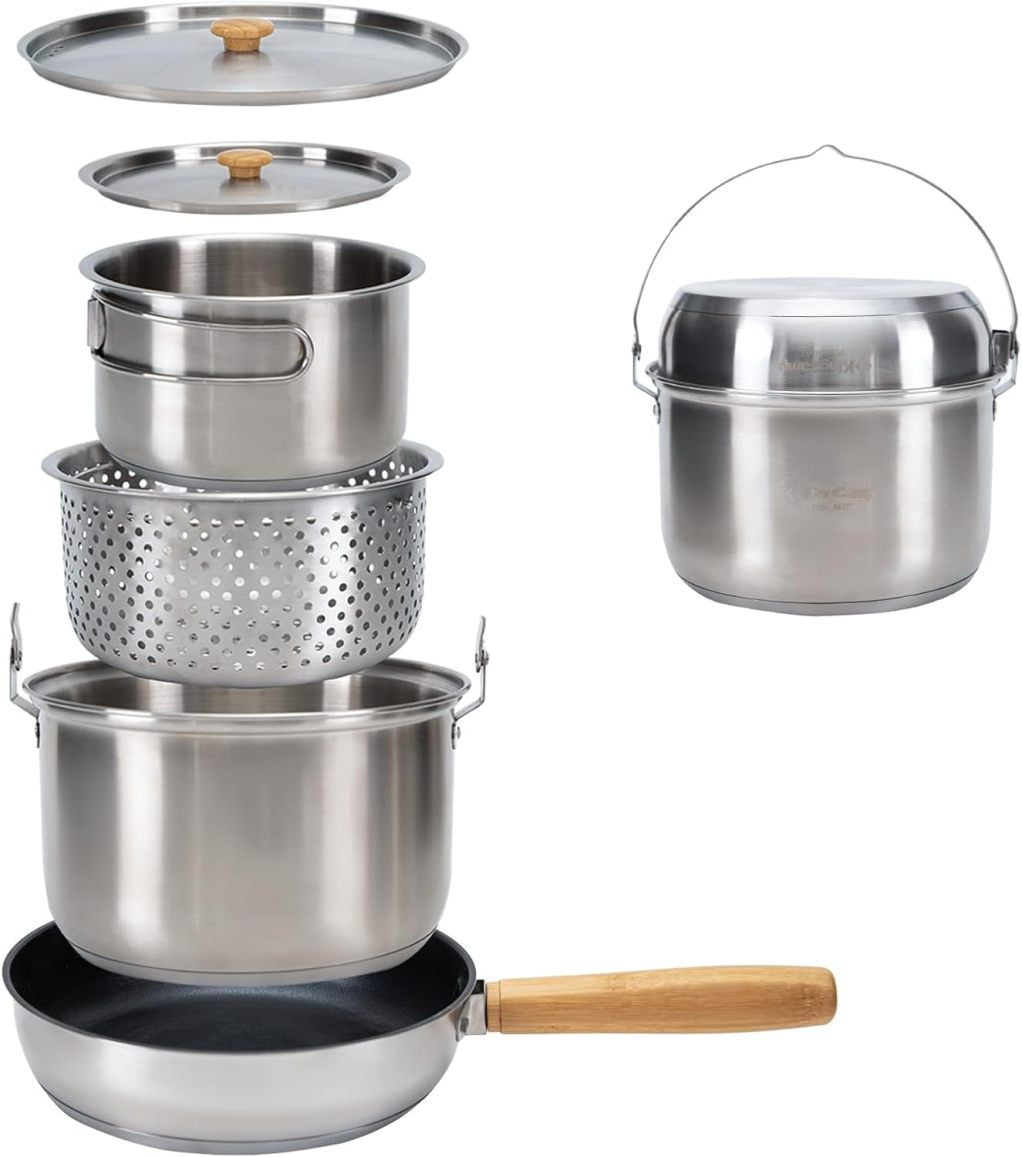 MCTZ Camping Cookware Set 304 Stainless Steel Campfire Cooking Pots Pan ...