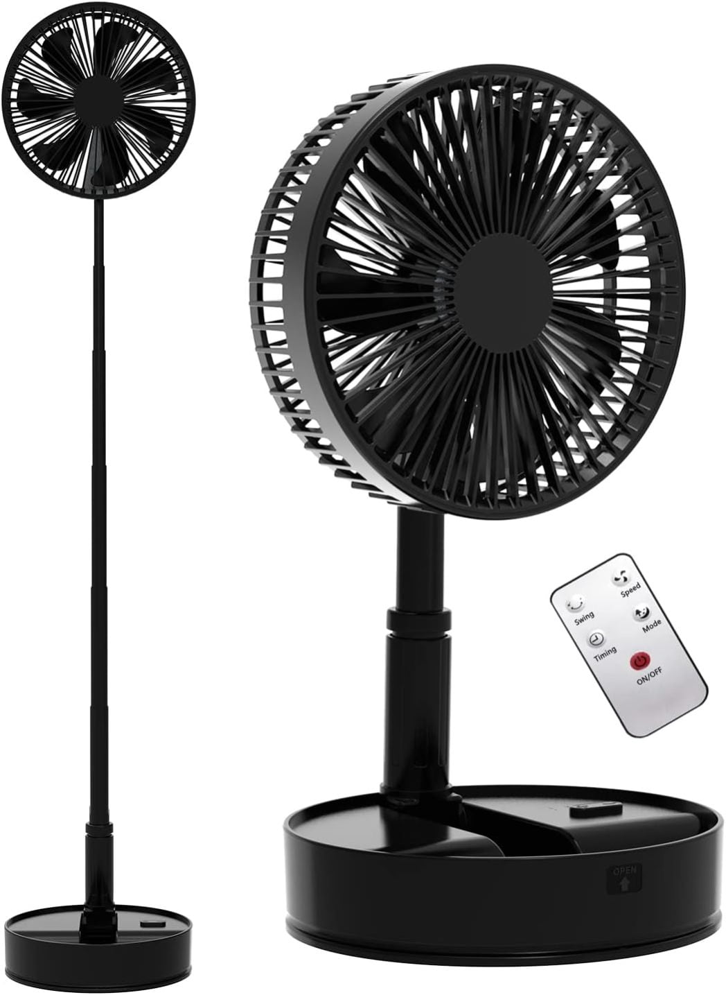 MCTZ Foldable Fan Foldaway with Remote Control, 7200mAh Rechargeable ...
