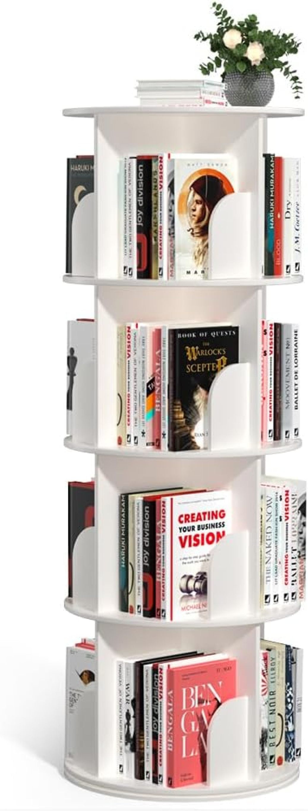 MCTZ Rotating Bookshelf, 4 Tier Spinning Bookcase Tower Lazy Susan ...