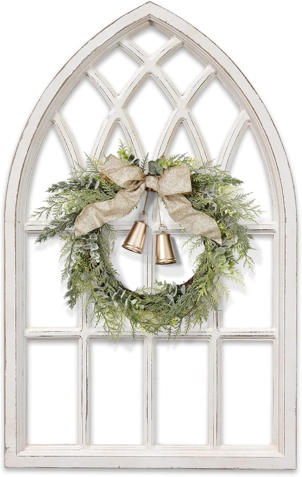 MCTZ Rustic Arched Window Frame 20 x 32 Inch, Hanging Distressed White ...