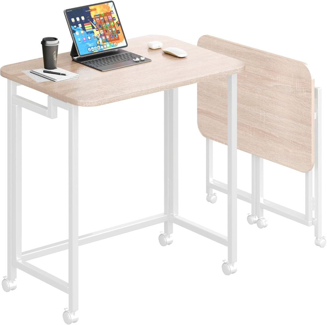 MCTZ Small Folding Computer Desk with Wheels Writing Modern Industrial ...