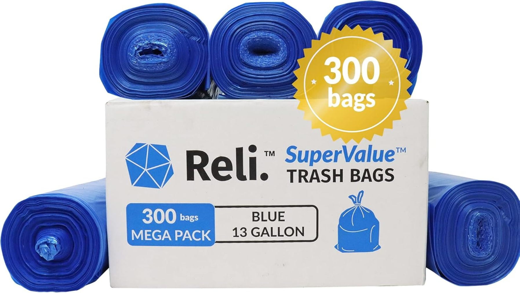 MCTZ SuperValue 13 Gallon Recycling Bags | 300 Count | Tall Kitchen ...
