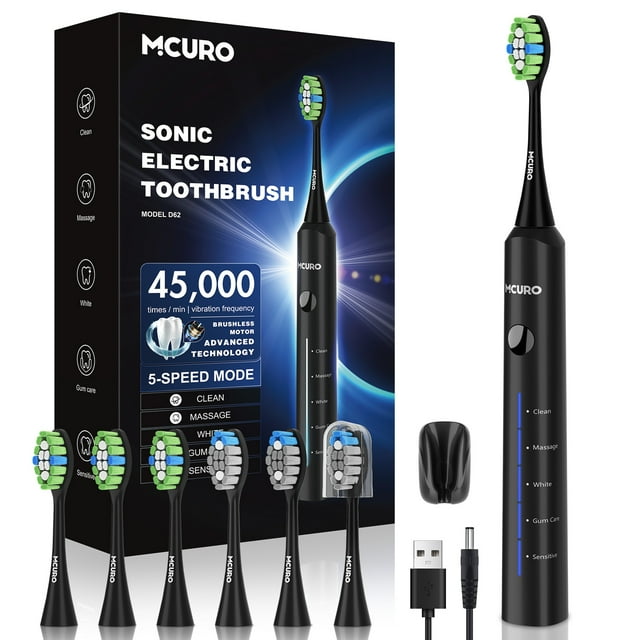 MCURO Sonic Electric Toothbrush for Adults & Kids, 45,000 VPM, Rechargeable, 120-Day Battery ...