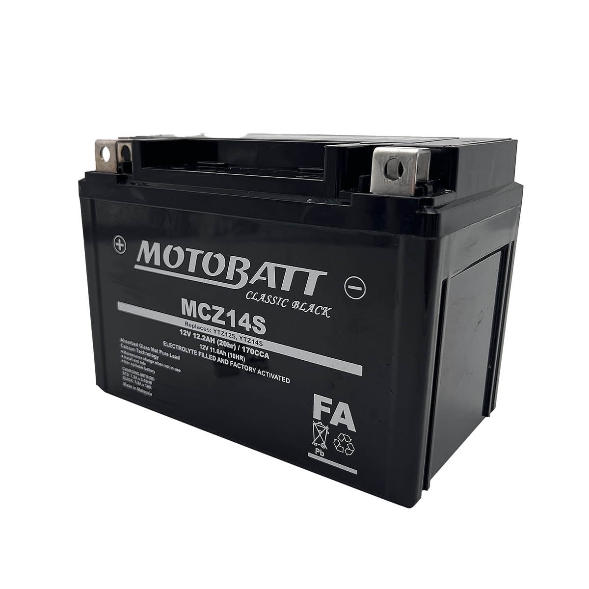 MCZ14S Motobatt Classic AGM FA Battery Replaces YTZ14S - Walmart.com