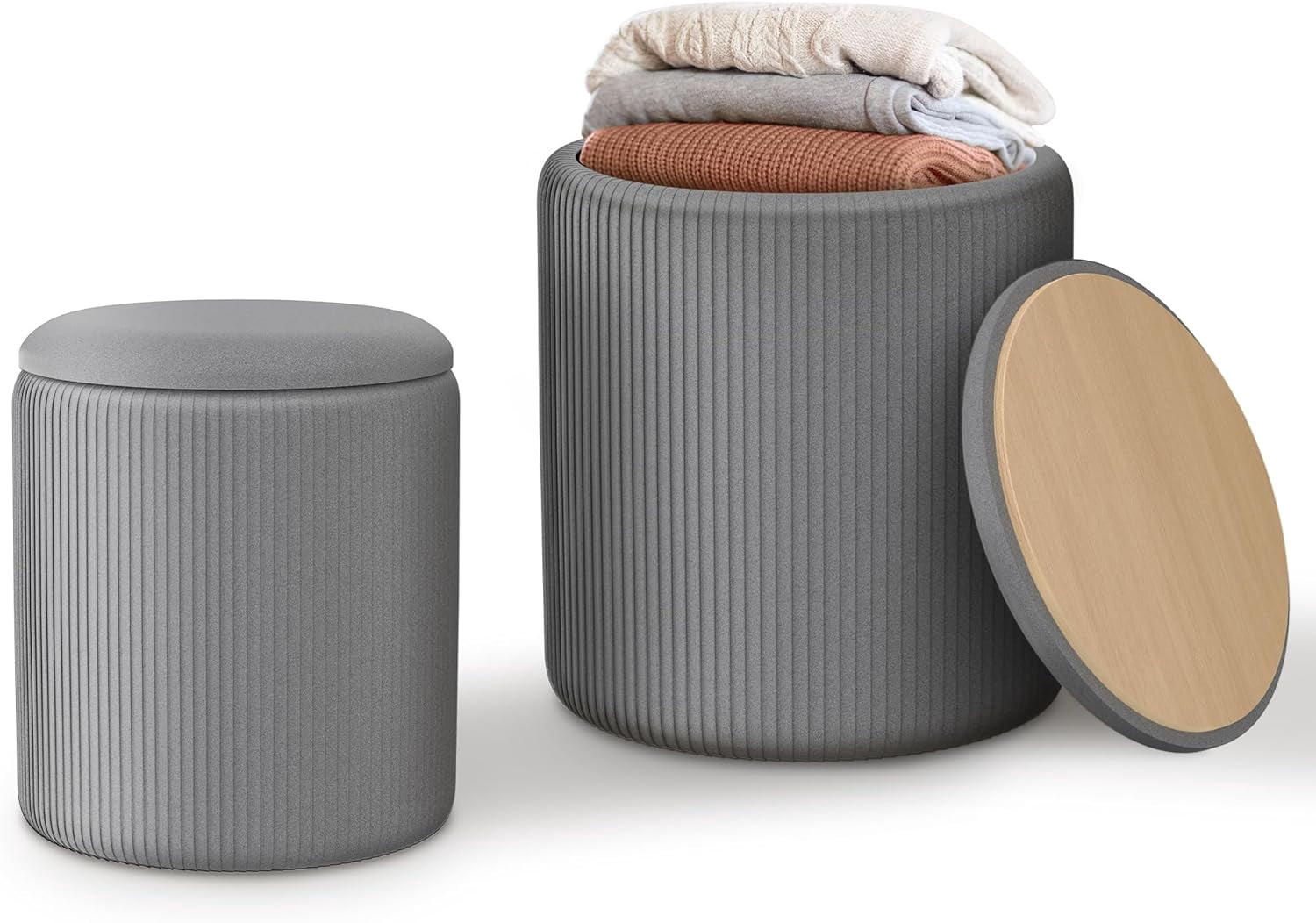 Round Ottoman Storage, Velvet Vanity Stool, Multifunctional Foot Rest ...