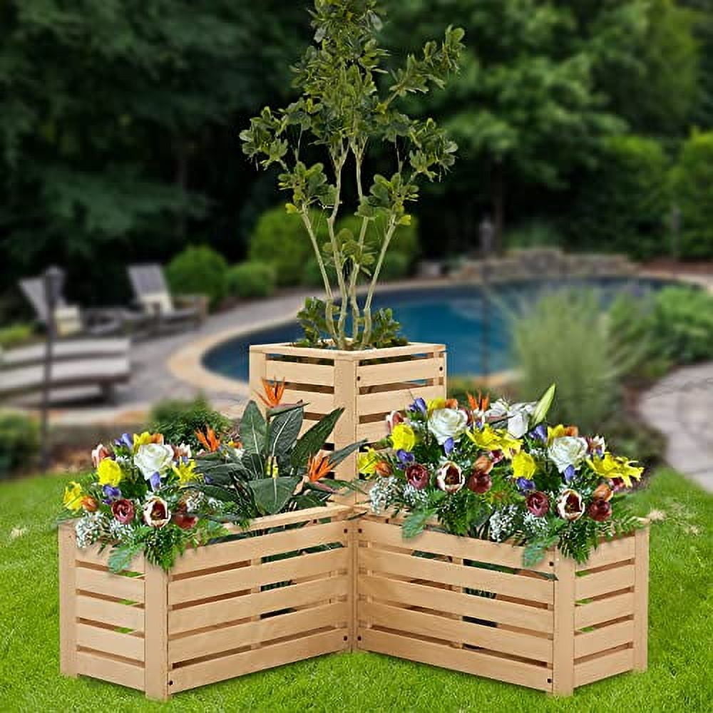 MCombo 2 Tier Corner Raised Garden Bed, Outdoor Wooden Planter Box ...