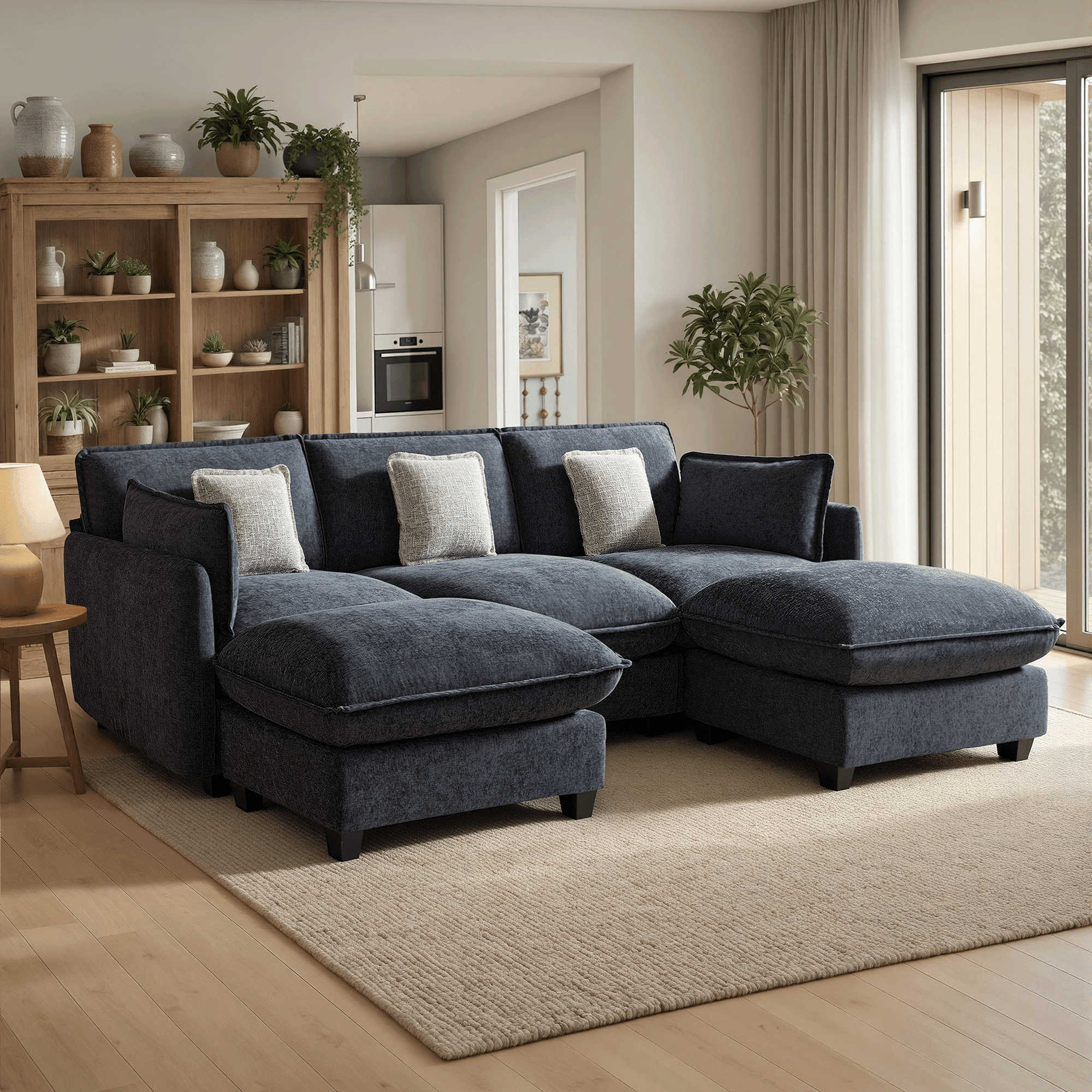 MCombo 3-Seater U Shaped Modular Sectional Sofa Couch with Chaise ...