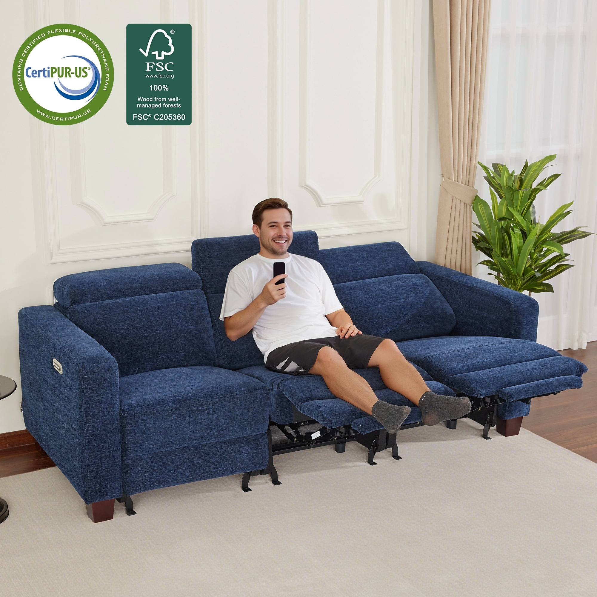 MCombo 3 Seater Wall Hugger Power Reclining Sofa Couch for Living Room ...