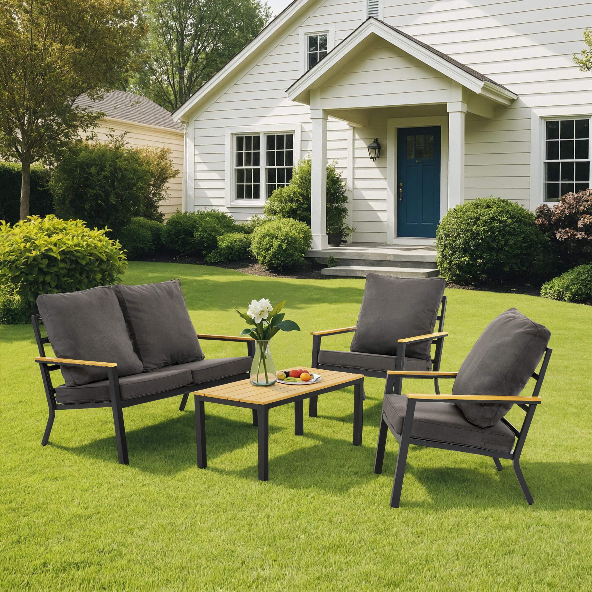 MCombo 4-Piece Patio Furniture Set with Coffee Table, Thickened ...