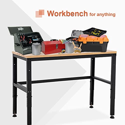MCombo 48" Adjustable Workbench with Oak Wood Top, Overall Steel Frame ...