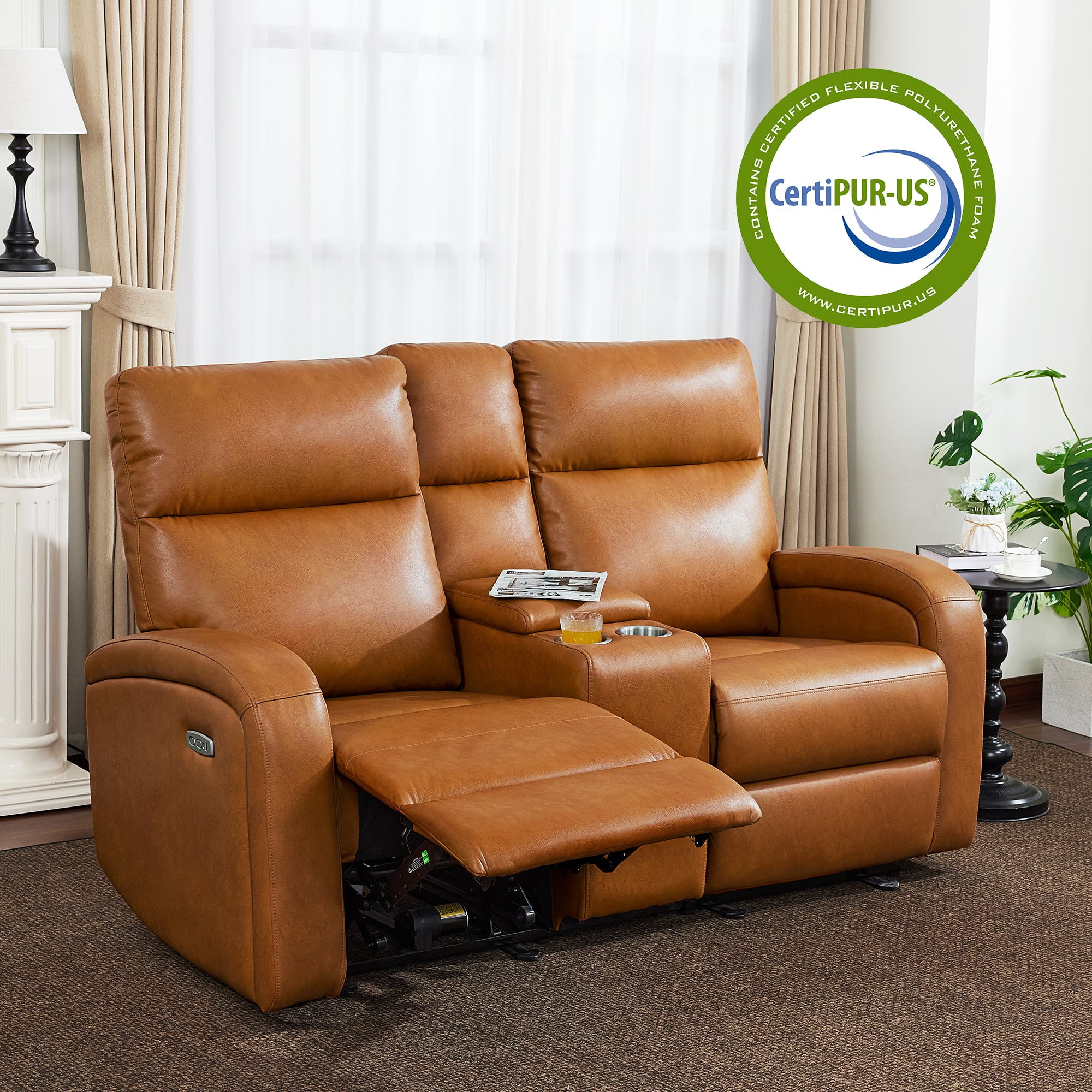MCombo 65.7" Zero Wall Hugger Power Recliner Loveseat Sofa with Console ...
