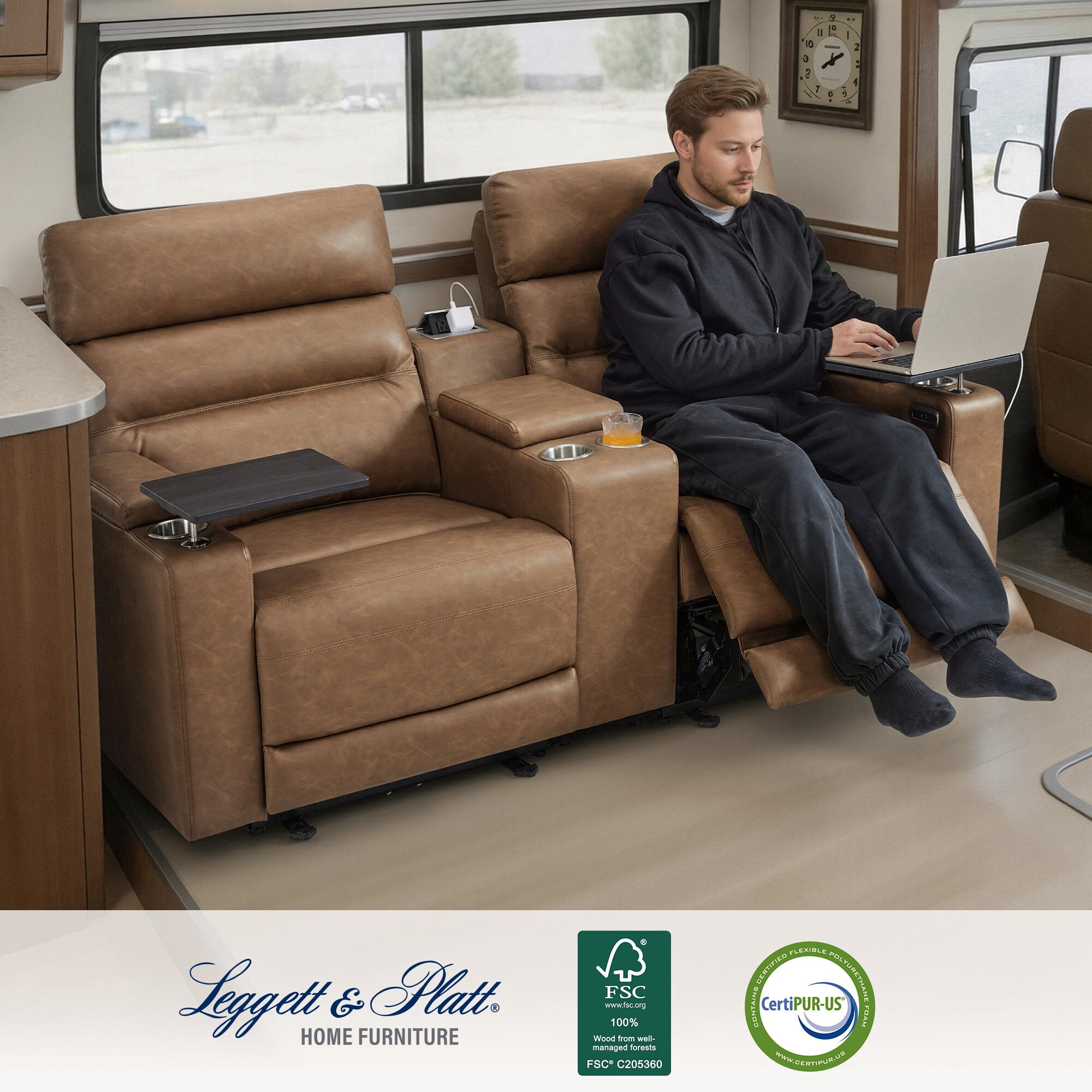 MCombo 73" Wall Hugger Power Loveseat Recliner with Console for Small ...