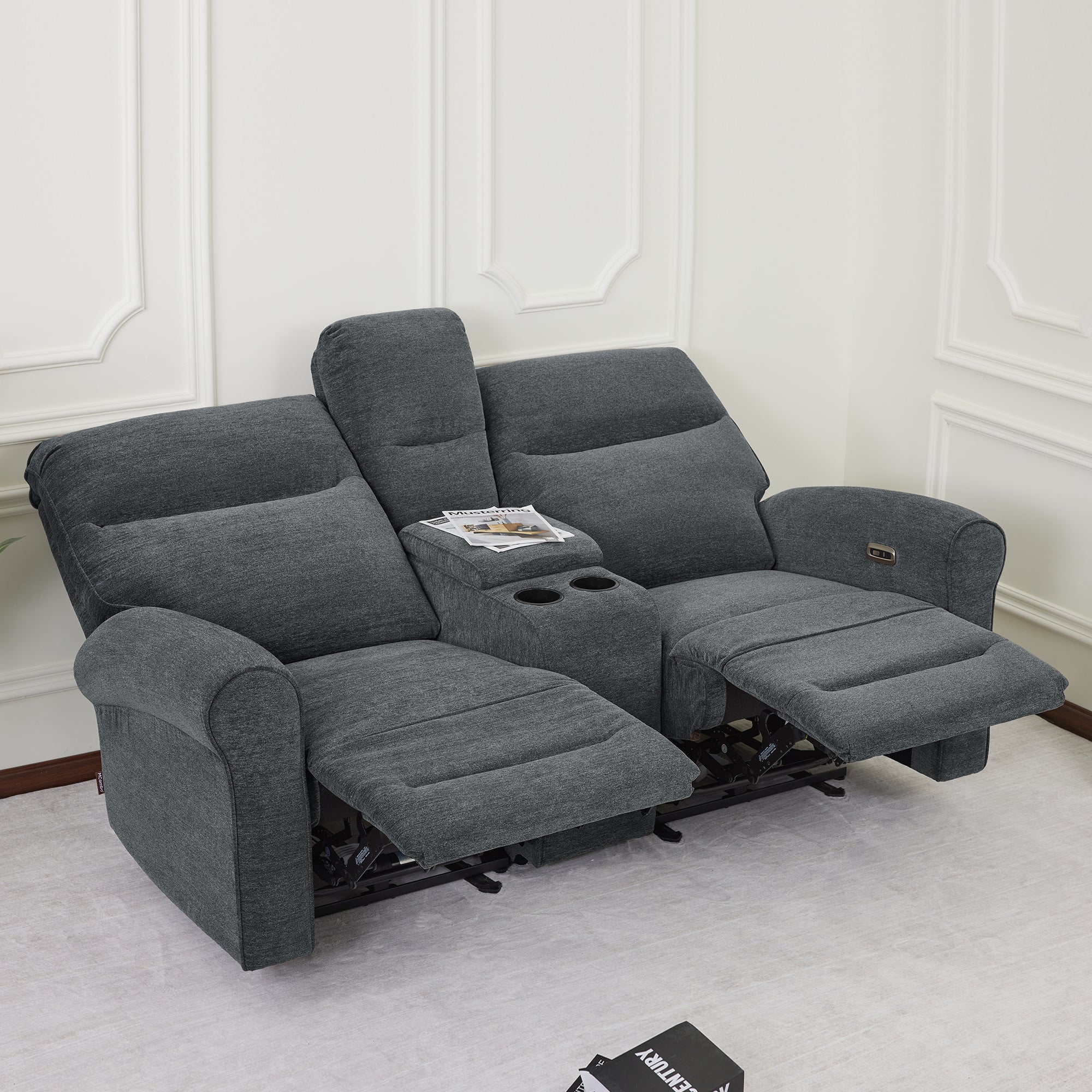 MCombo 78.3" Wall Hugger Power Loveseat Recliner Sofa with Console ...