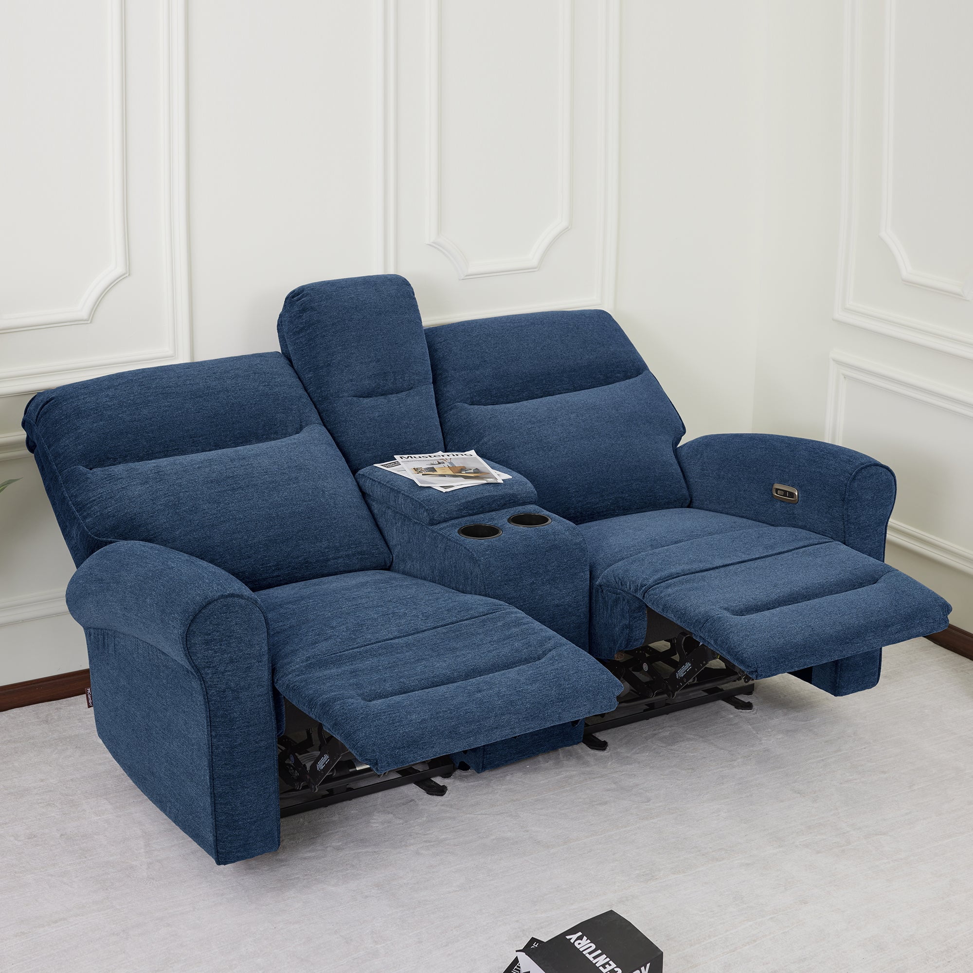MCombo 78.3" Wall Hugger Power Loveseat Recliner Sofa with Console ...