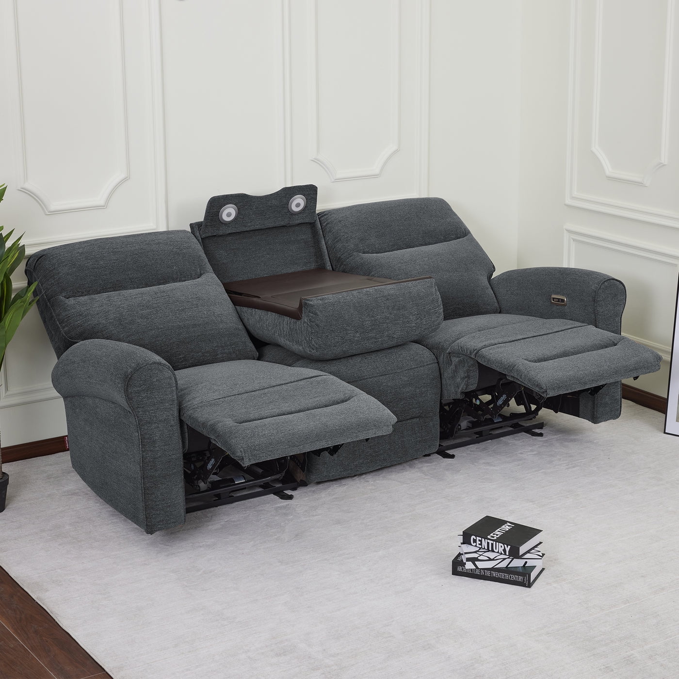 MCombo 87.8" Wall Hugger Power Reclining Sofa with Drop Down Table, 3 ...
