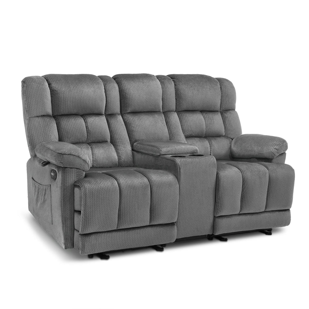 MCombo Fabric Power Loveseat Recliner Sofa with Console, Living Room ...