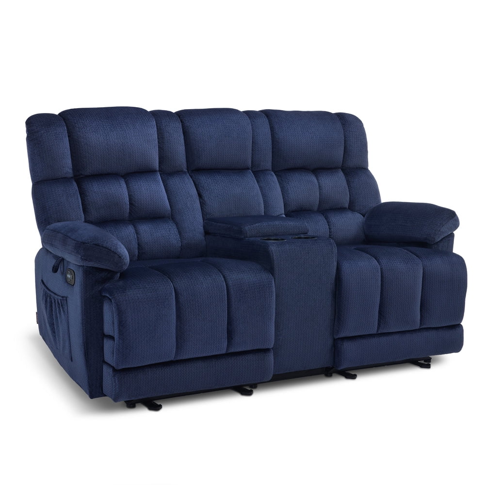 MCombo Fabric Power Loveseat Recliner Sofa with Console, Living Room ...