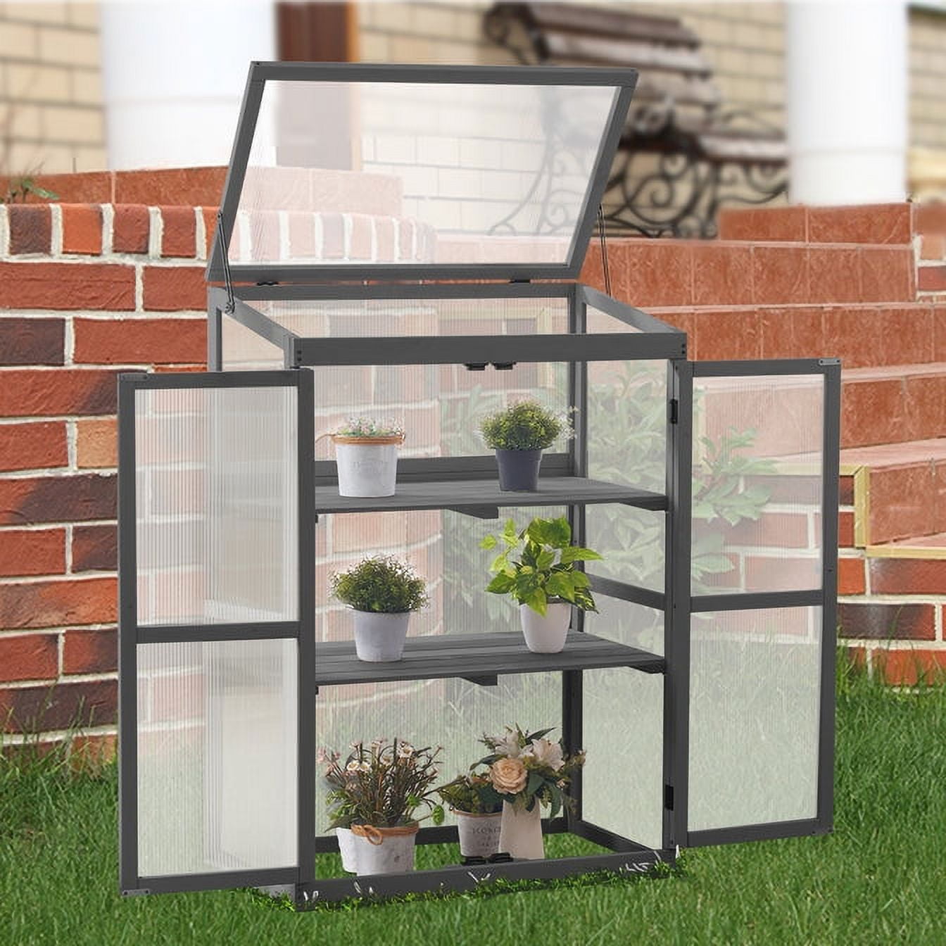 MCombo Greenhouse Wooden Cold Frame Greenhouse, Garden Portable Mini ...