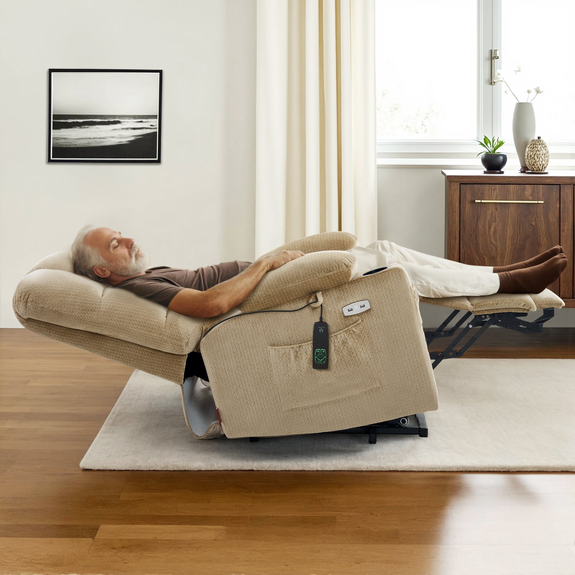 MCombo Large Electric Recliner with Heat, Cup Holder for Elderly, Big ...