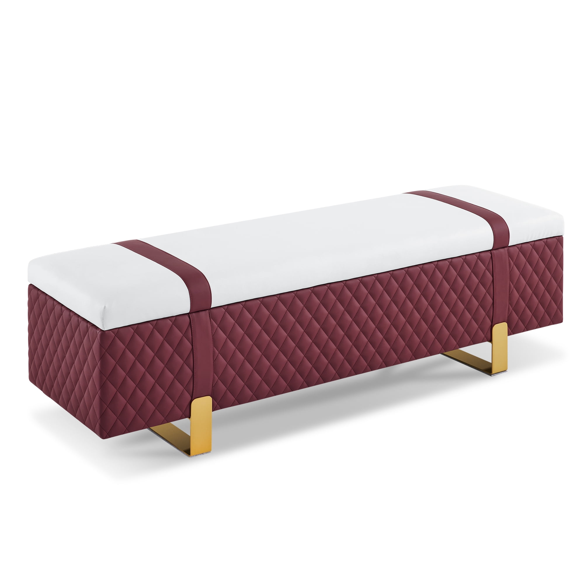 MCombo Modern Storage Ottoman Bench, Faux Leather Upholstered Footstool ...