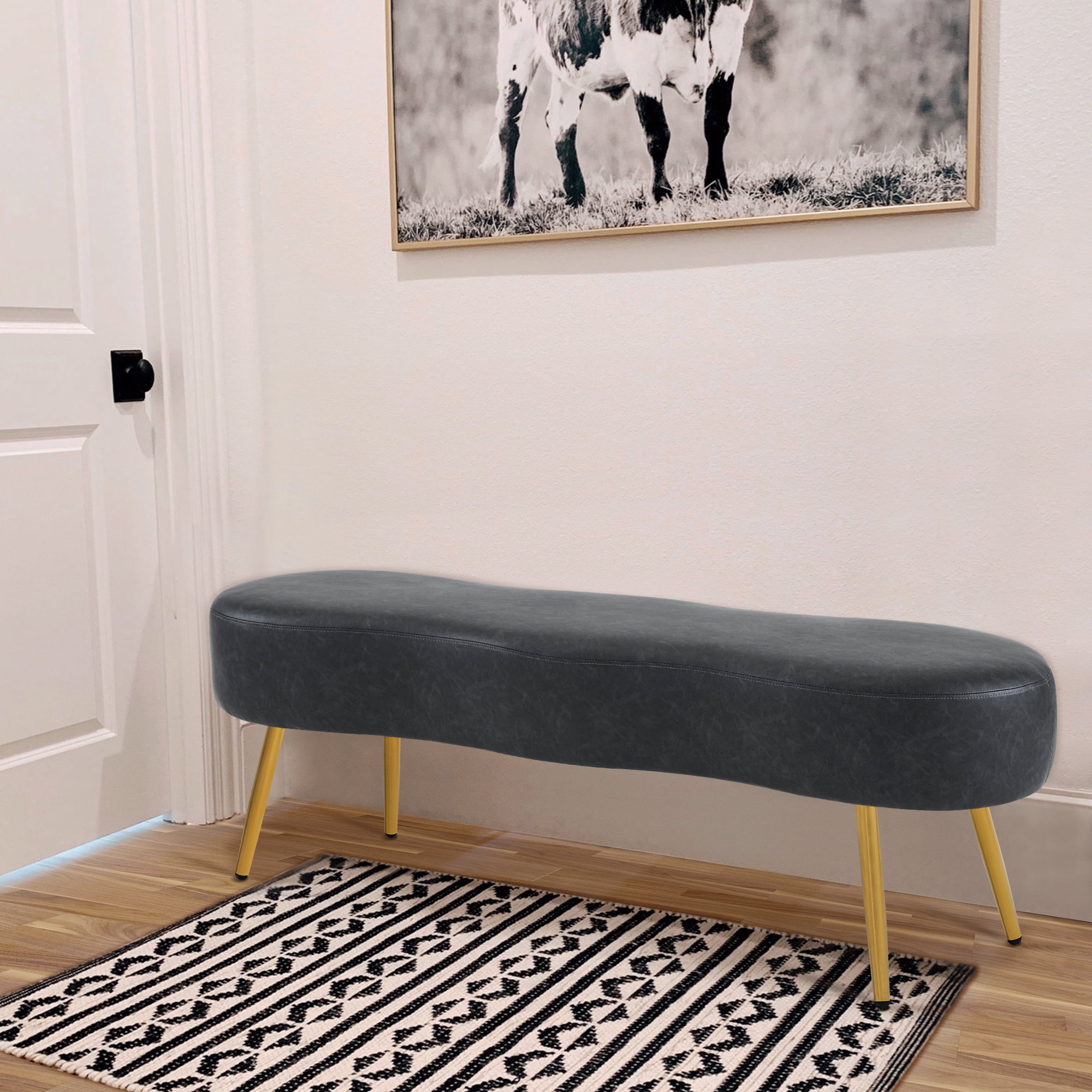 MCombo Ottoman Bench, Faux Leather Upholstered Footstool with Storage ...