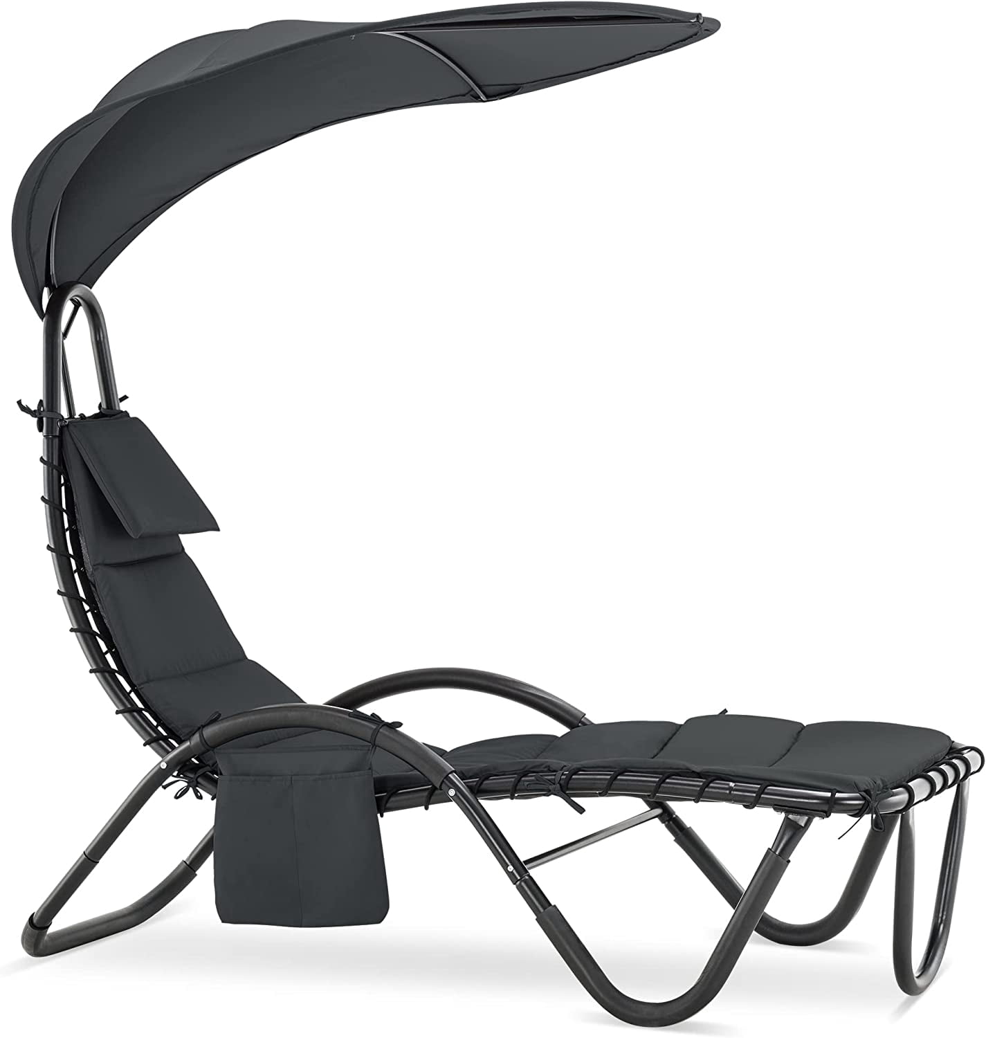 MCombo Outdoor Steel Chaise Lounge Chair with Removable Canopy and ...