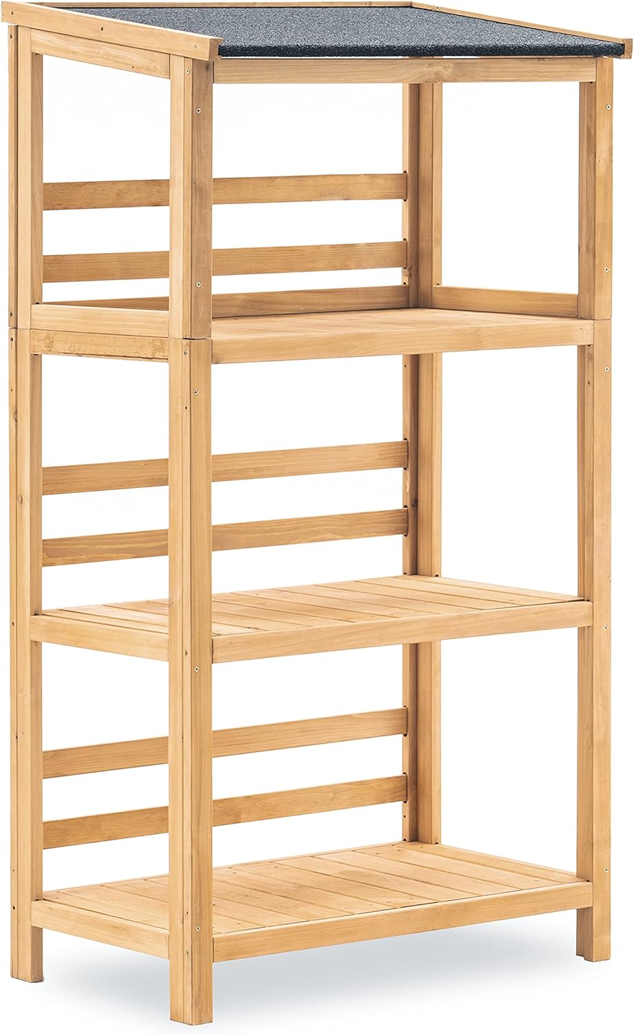 MCombo Outdoor Storage Shelf, 3 Tier Plant Stand with Roof, Wooden ...