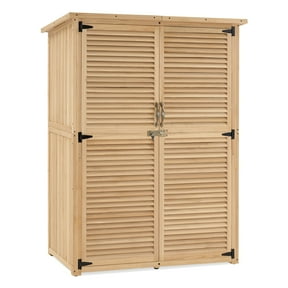 "Mcombo 63"" Tall Wood Outdoor Storage Cabinet with Lock, Garden Tool ...