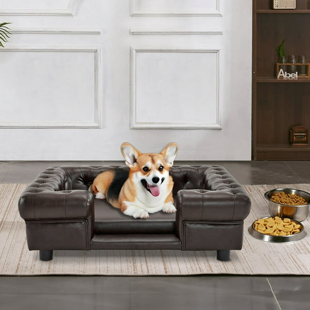 MCombo Pet Sofa Bed Dog Couch for Small Dogs, Faux Leather Dog Sofa ...