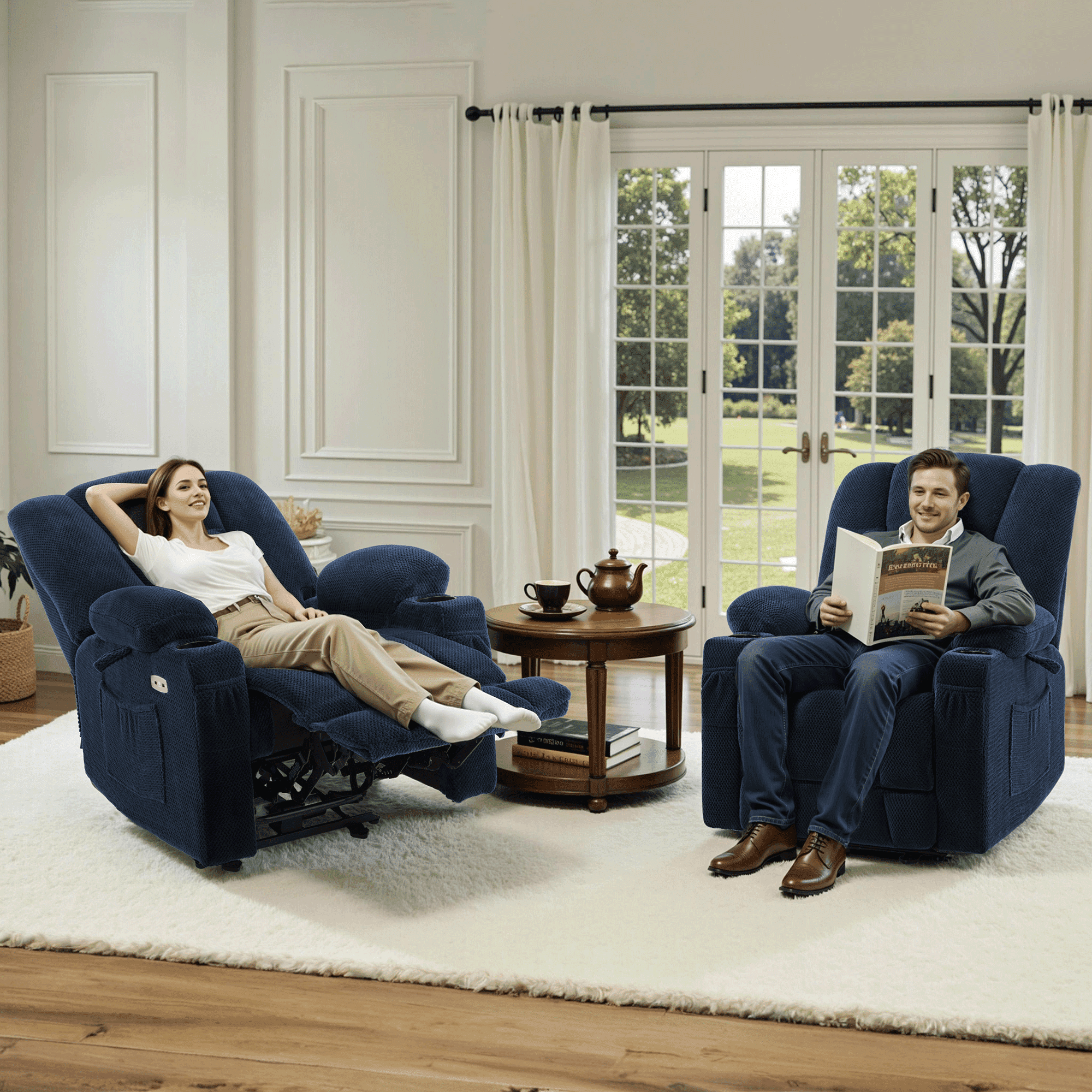 MCombo Power Electric Recliner Chair with Heat and Vibration, Fabric ...