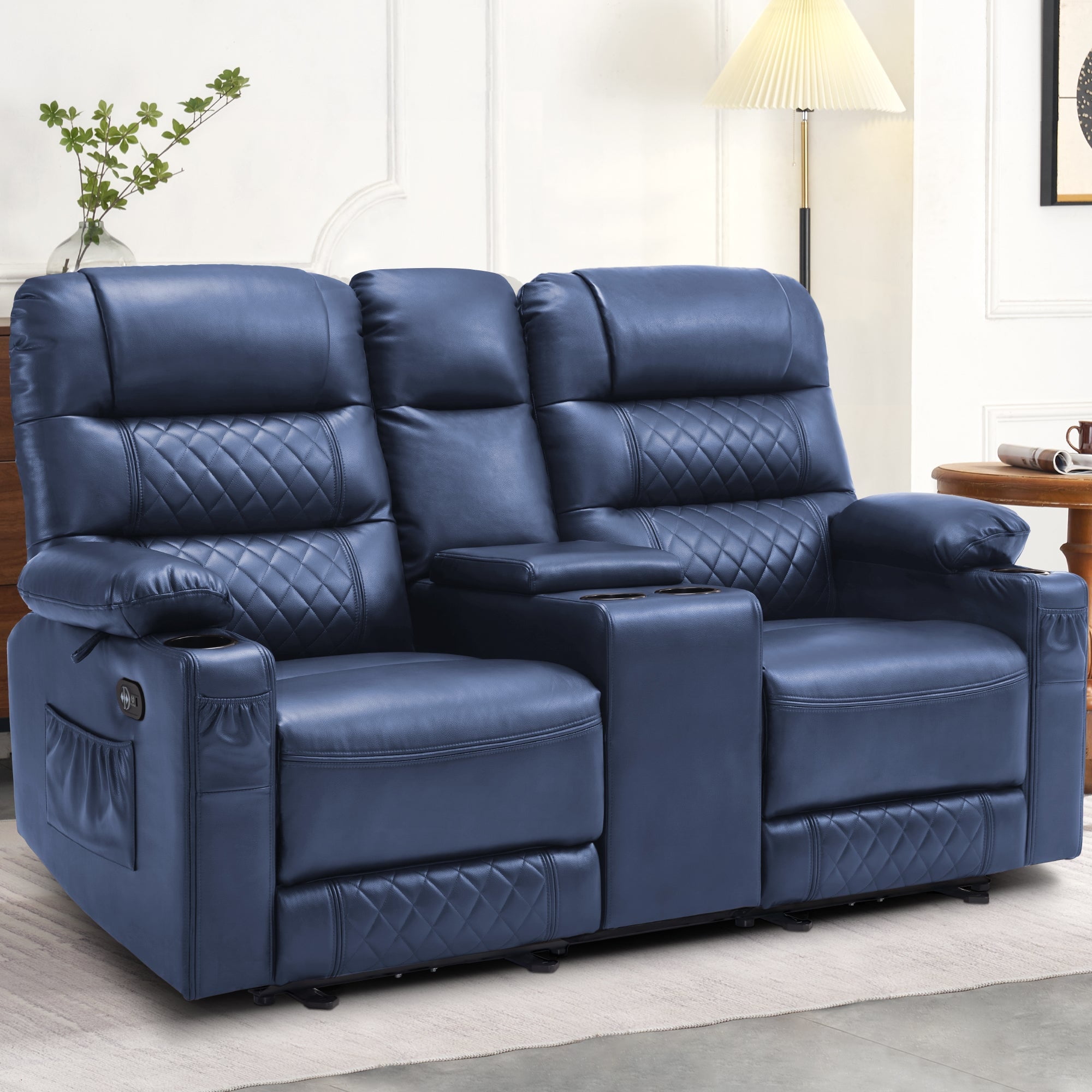 MCombo Power Loveseat Recliner Sofa with Console, Heat Vibration, Faux ...