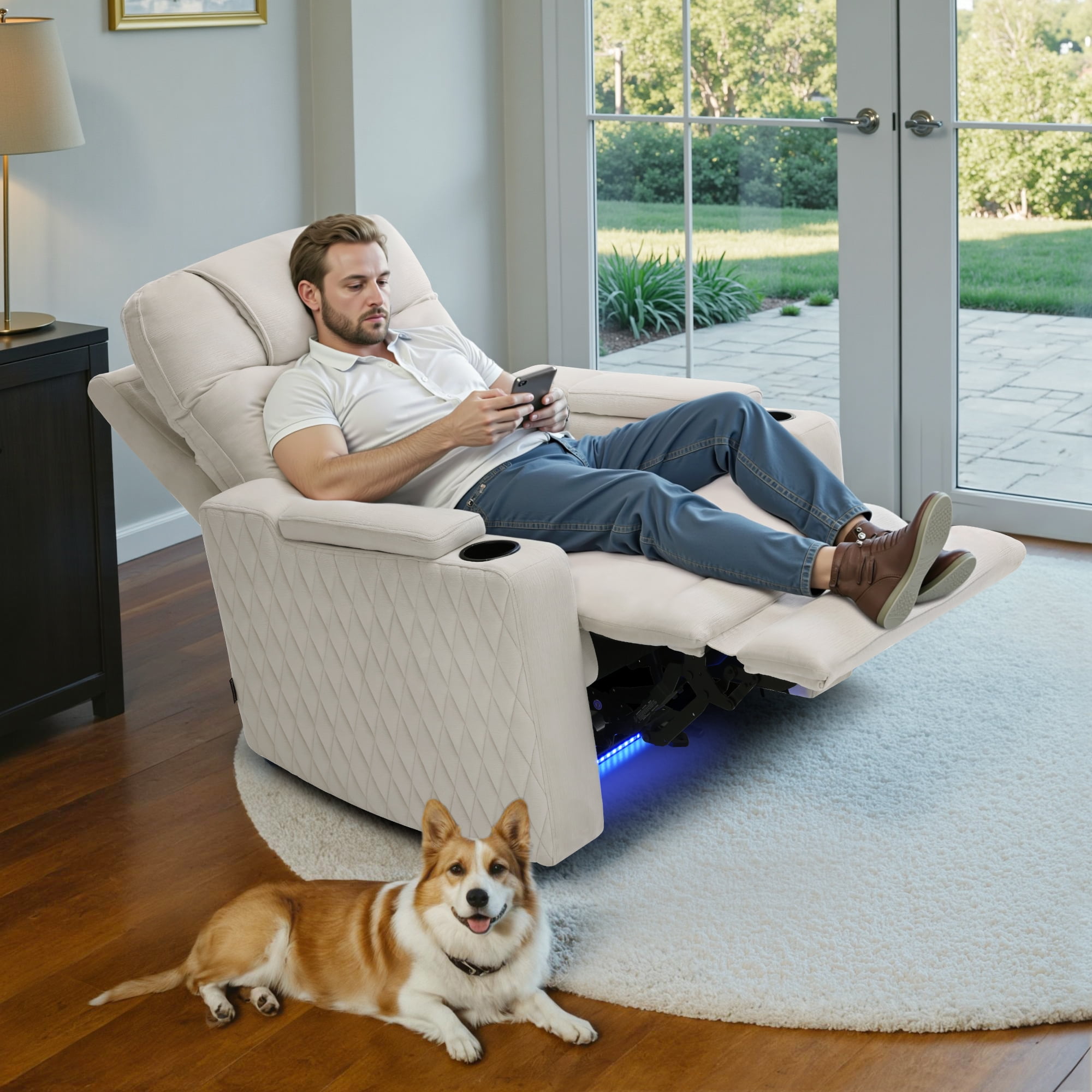 MCombo Power Recliner Chair with Power Headrest, LED Light, Armrest ...