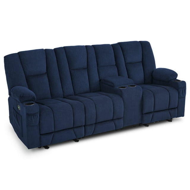MCombo Power Reclining Sofa with Console, Massage & USB Ports, Navy ...