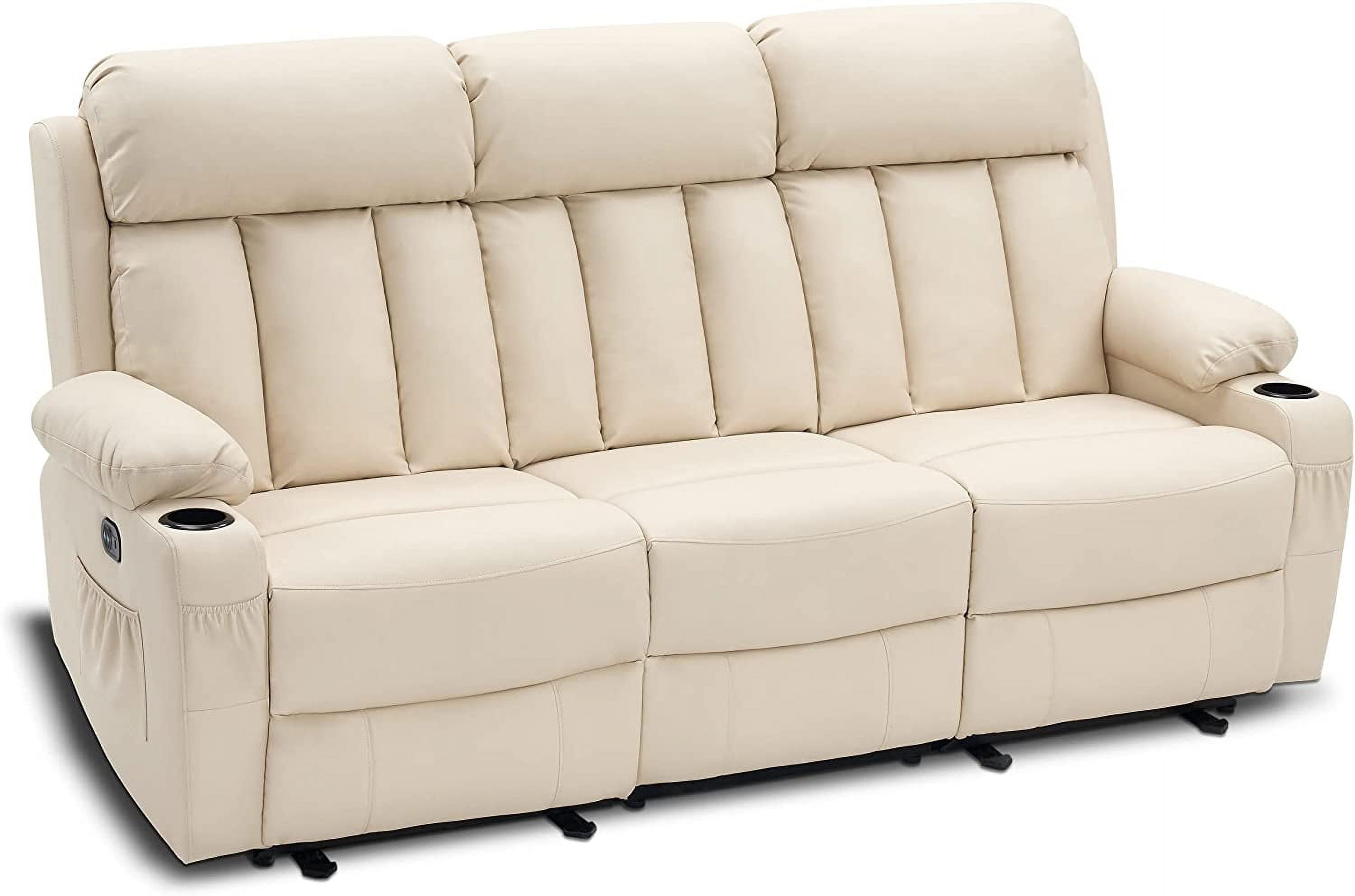 Free Shipping! MCombo Power Recliner Couch with Heat, Cream White Faux ...