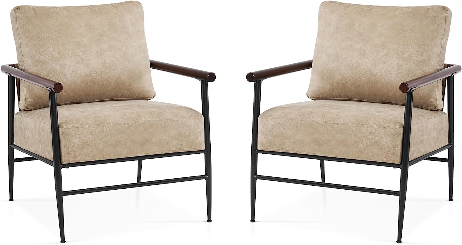 MCombo Set of 2 Modern Accent Chairs, Armchair with Upholstered Cushion ...