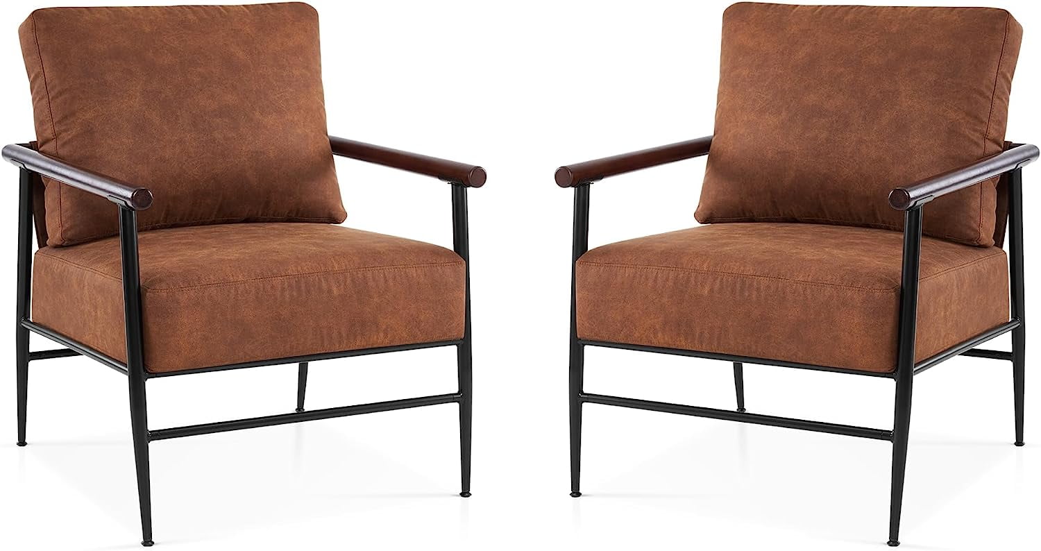 MCombo Set of 2 Modern Accent Chairs, Armchair with Upholstered Cushion ...