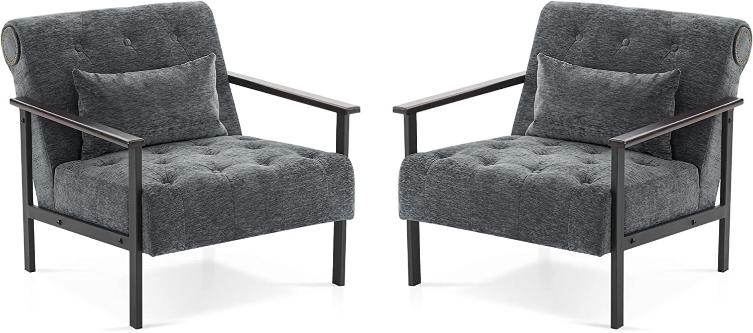 MCombo Set of 2 Modern Accent Chairs, Chenille Upholstered Armchair ...