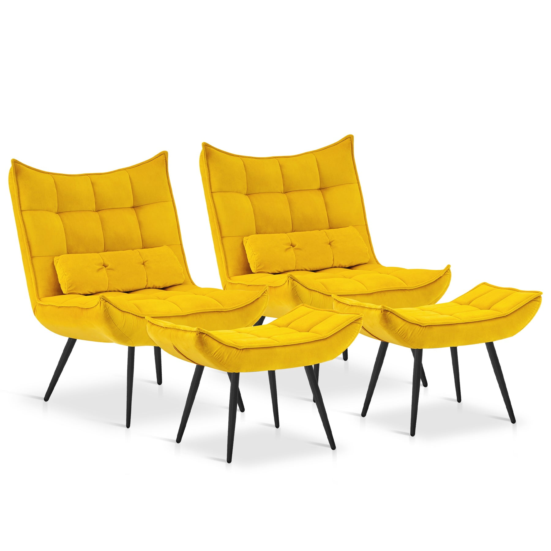 MCombo Set of 2 Modern Velvet Accent Chair with Ottoman, Club Chairs ...