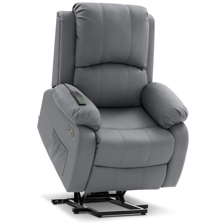 MCombo Small Power Lift Recliner Chair Sofa with Massage and Heating for Elderly People 3 Positions 2 Side Pockets USB Ports Faux Leather 7409
