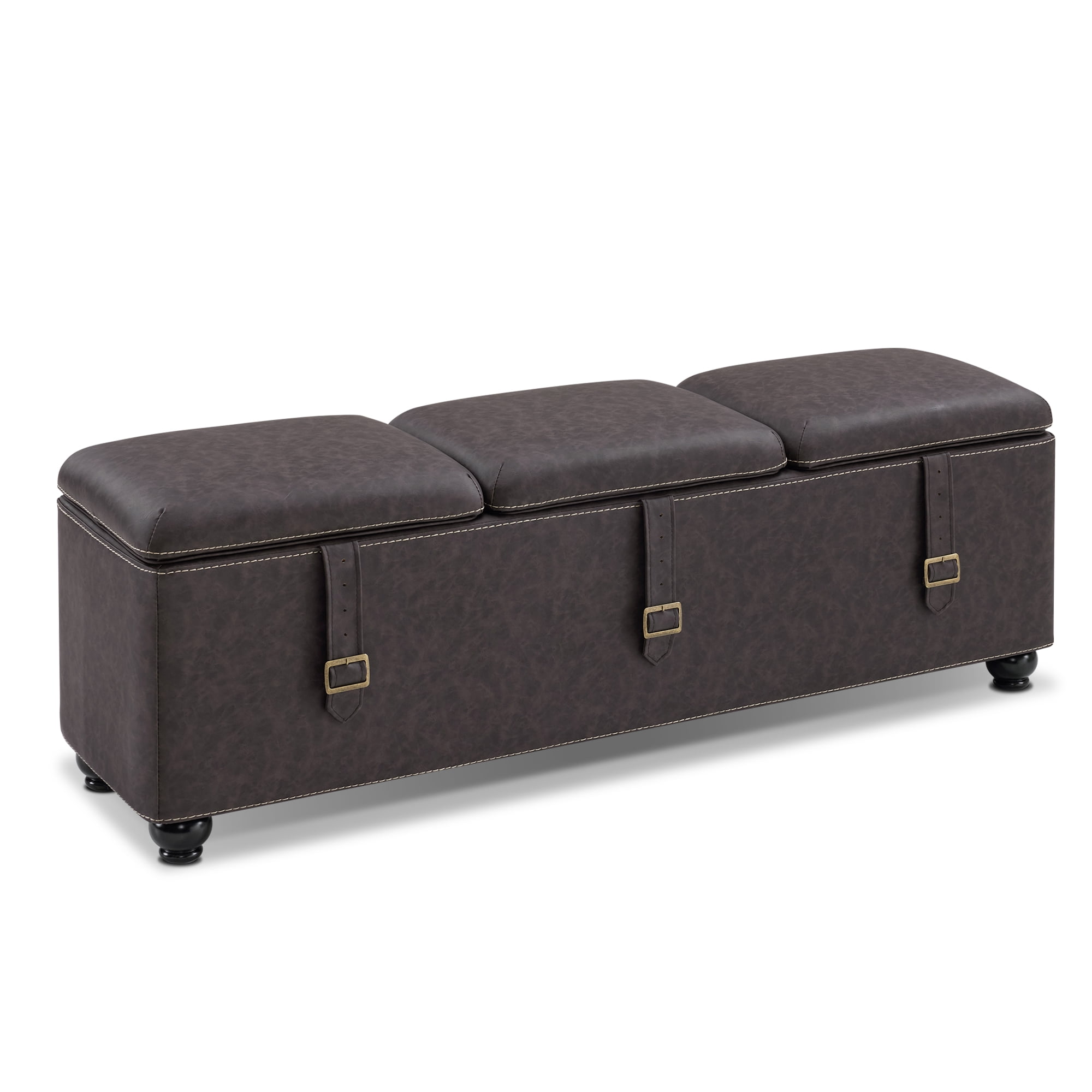 MCombo Storage Ottoman Bench, Faux Leather Upholstered Footstool with 3 ...