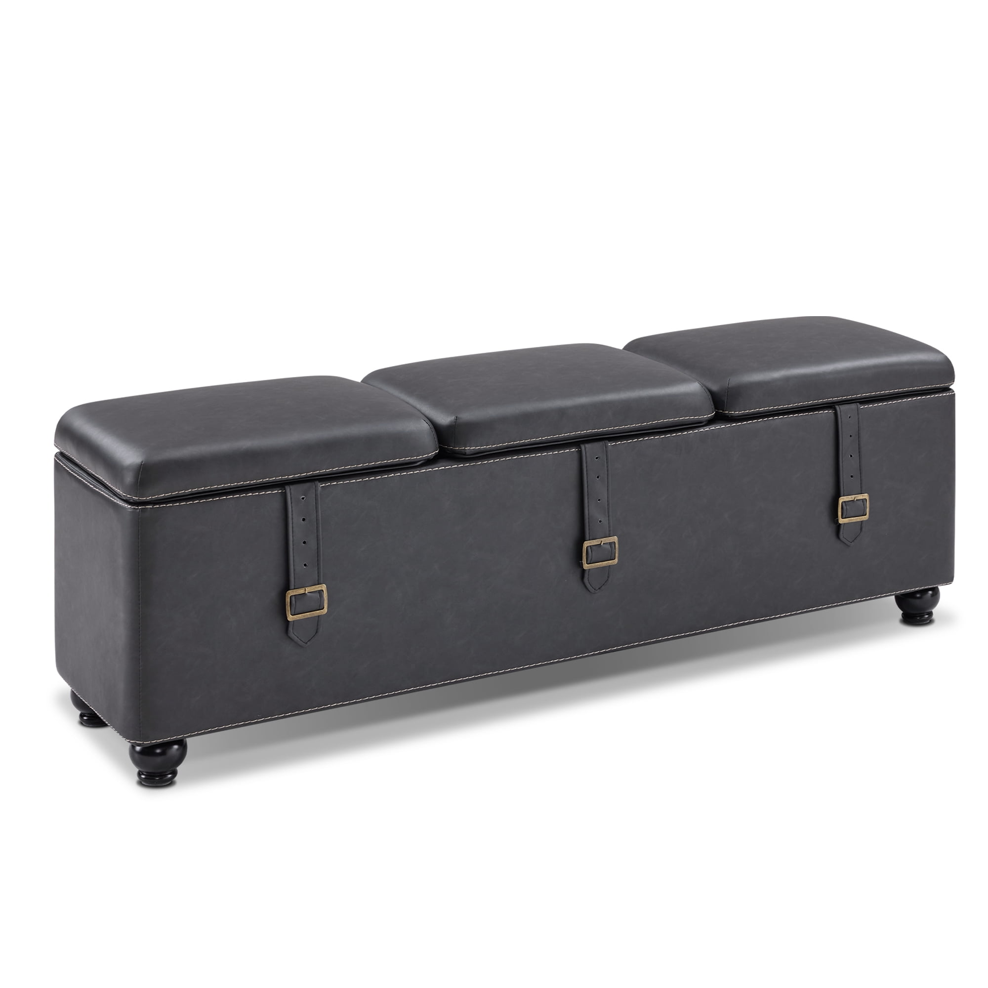 MCombo Storage Ottoman Bench, Faux Leather Upholstered Footstool with 3 ...