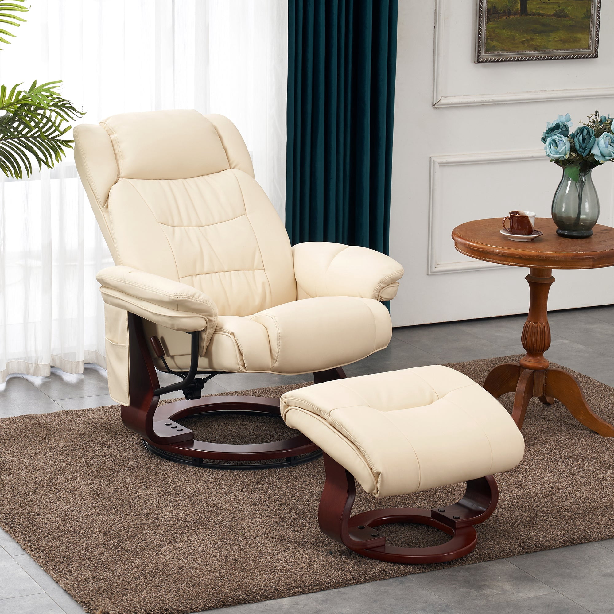 MCombo Swivel Recliners with Ottoman, Vibration Massage TV Chairs, Faux ...